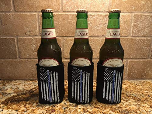 Thin Silver Line American Flag Coozie Cozie Live Matter Correction Officer Gifts Beer Sleeves BLACK