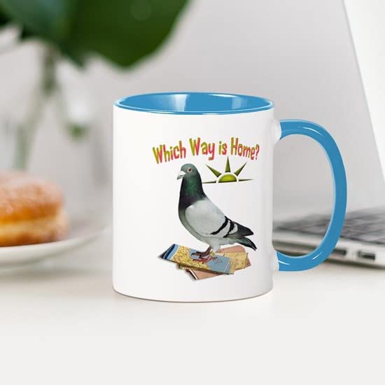 CafePress Which Way Is Home? Fun Lost Pigeon Art Mugs Ceramic Coffee Mug, Tea Cup 11 oz