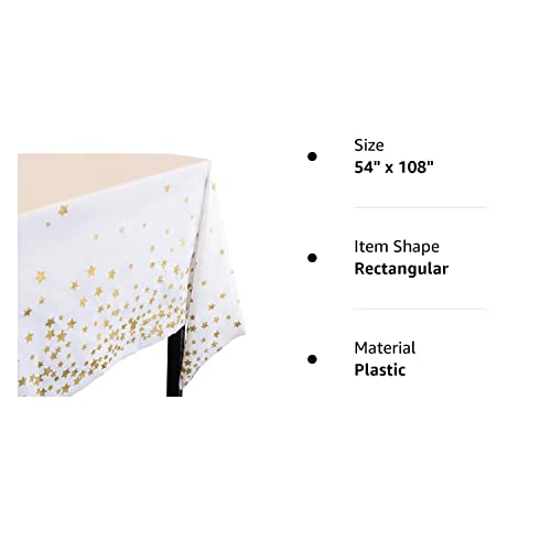 Plastic Gold Star Tablecloth I 4 Pack - Party Table Cloths Disposable Tablecloths for Parties, Birthdays, Weddings I Twinkle Little Stars Tables Cover I Rectangle 54" x 108" Size Covers 6 ft to 8 ft