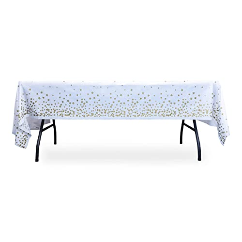 Plastic Gold Star Tablecloth I 4 Pack - Party Table Cloths Disposable Tablecloths for Parties, Birthdays, Weddings I Twinkle Little Stars Tables Cover I Rectangle 54" x 108" Size Covers 6 ft to 8 ft