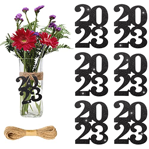 24 Pieces Glitter 2023 Cutouts Tags Decorations Double Side 2023 Graduation Cutouts 2023 Graduation Centerpiece 2023 New Year Decorations for Graduation New Year Party Supplies Favor(Black, 2023)