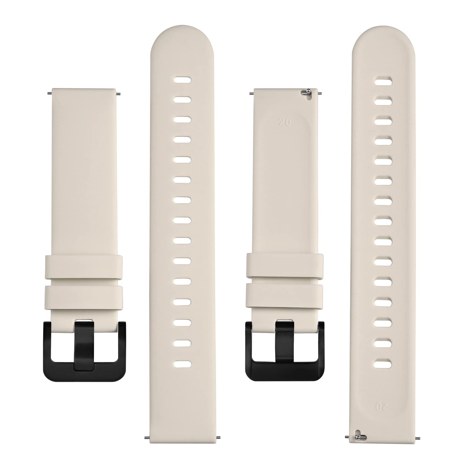 BISONSTRAP Silicone Watch Bands, Slim Watch Straps with Quick Release, 20mm, Ivory (Beige) with Black Buckle