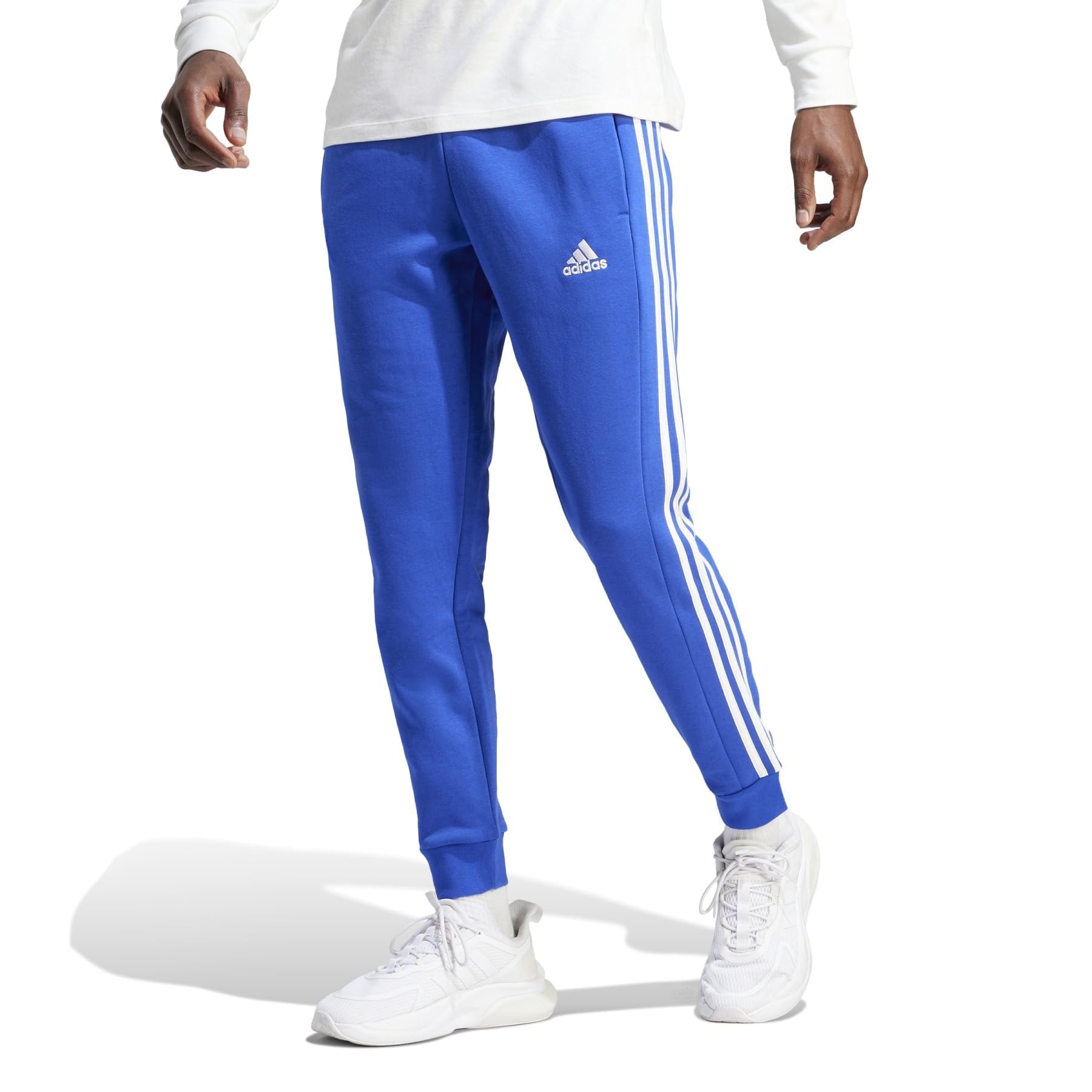 adidas Men's Essentials Fleece Tapered Cuffed 3-Stripes Pants, Semi Lucid Blue, Small