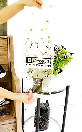 Plastic Gold Star Tablecloth I 4 Pack - Party Table Cloths Disposable Tablecloths for Parties, Birthdays, Weddings I Twinkle Little Stars Tables Cover I Rectangle 54" x 108" Size Covers 6 ft to 8 ft