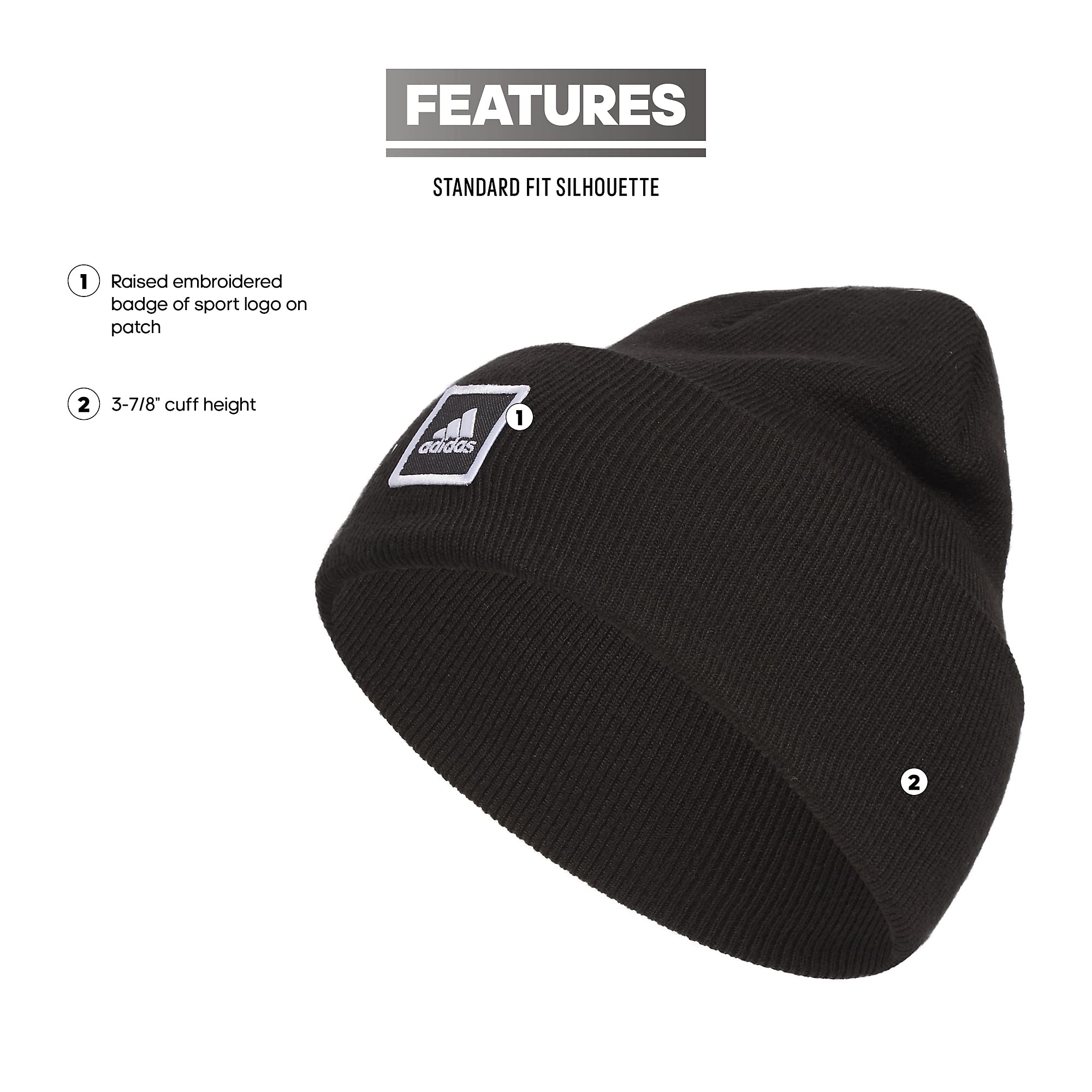 adidas Women's Wide Cuff Tall Fit Beanie, Cuffed Slouchy Acrylic Knit Cap/hat for Winter, Black/White, One Size