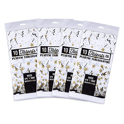 Plastic Gold Star Tablecloth I 4 Pack - Party Table Cloths Disposable Tablecloths for Parties, Birthdays, Weddings I Twinkle Little Stars Tables Cover I Rectangle 54" x 108" Size Covers 6 ft to 8 ft