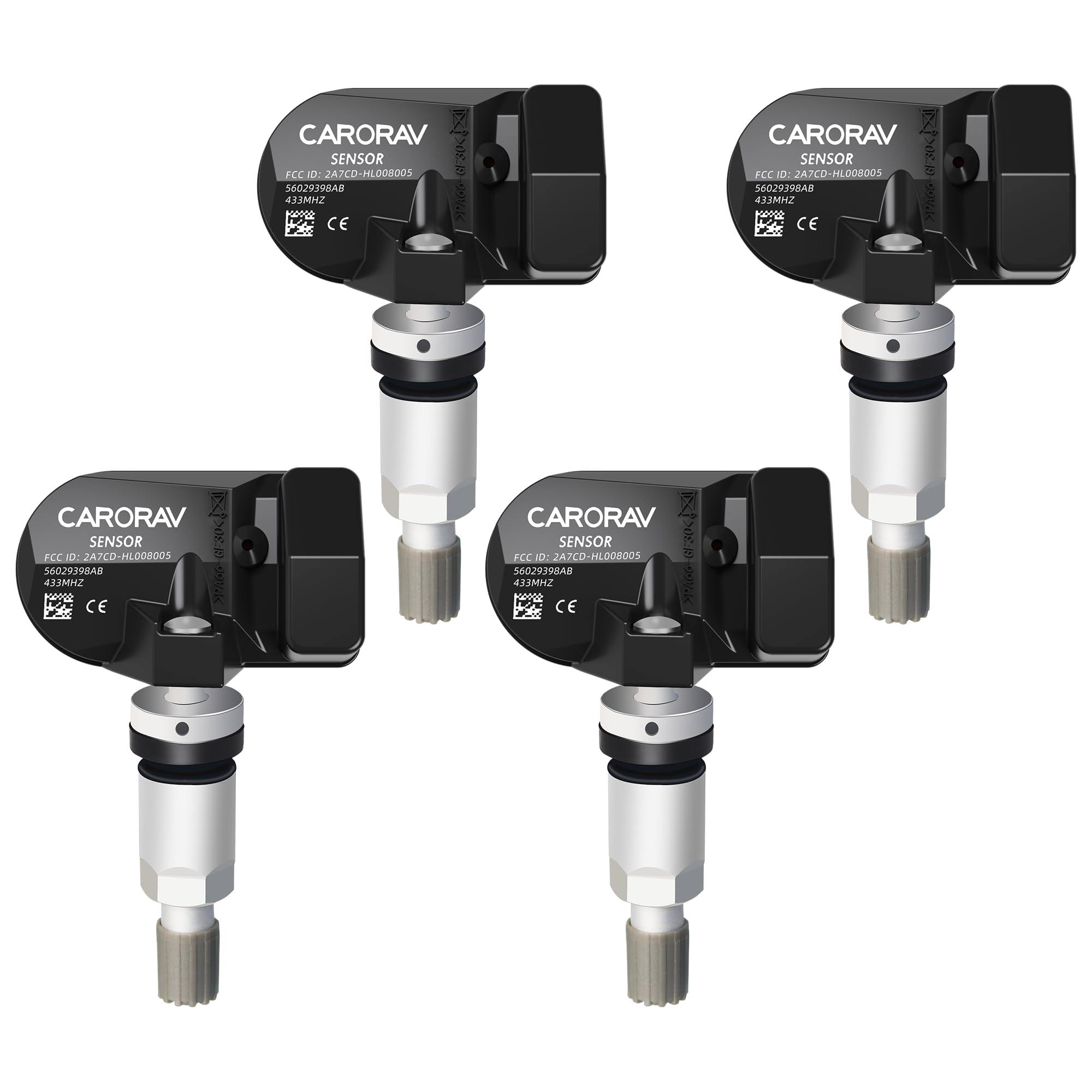 CARORAV TPMS Sensor, 4-Pack Tire Pressure Sensor Replacement for Chrysler Jeep Dodge Ram, 433MHz OE Replaces#56029398AB 68142397AA 68241067AA 68241067AB