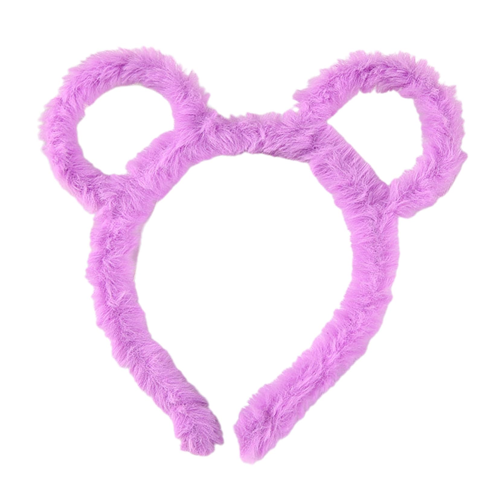 KUFptva Women Mouse Bear Ears Headband Winter Thick Plush Hair Hoop Round Ear Hairband Makeup Bandana Hair Accessories (PL)