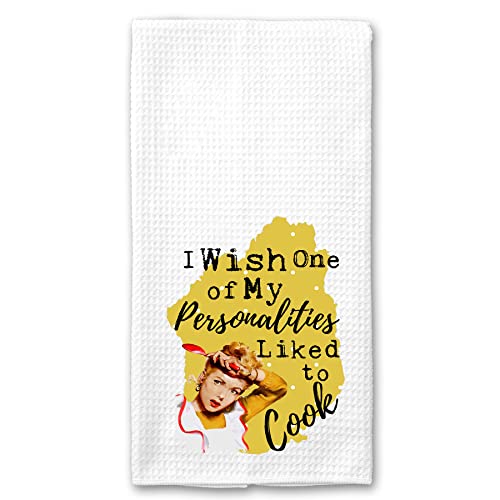 I Wish One of my Personalities Liked to Cook Funny Vintage 1950's Housewife Pin-up Girl Waffle Weave Microfiber Towel Kitchen Linen Gift for Her BFF