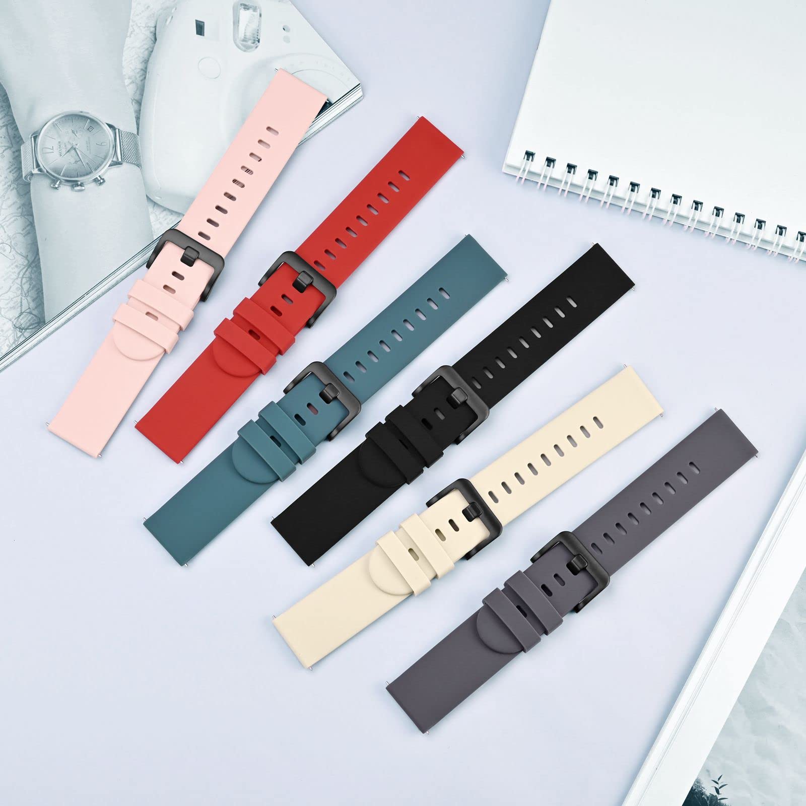 BISONSTRAP Silicone Watch Bands, Slim Watch Straps with Quick Release, 20mm, Ivory (Beige) with Black Buckle