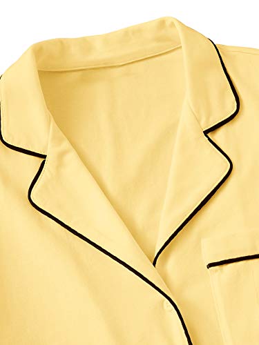 Floerns Women's Notch Collar Short Sleeve Sleepwear Two Piece Pajama Set Yellow Solid M