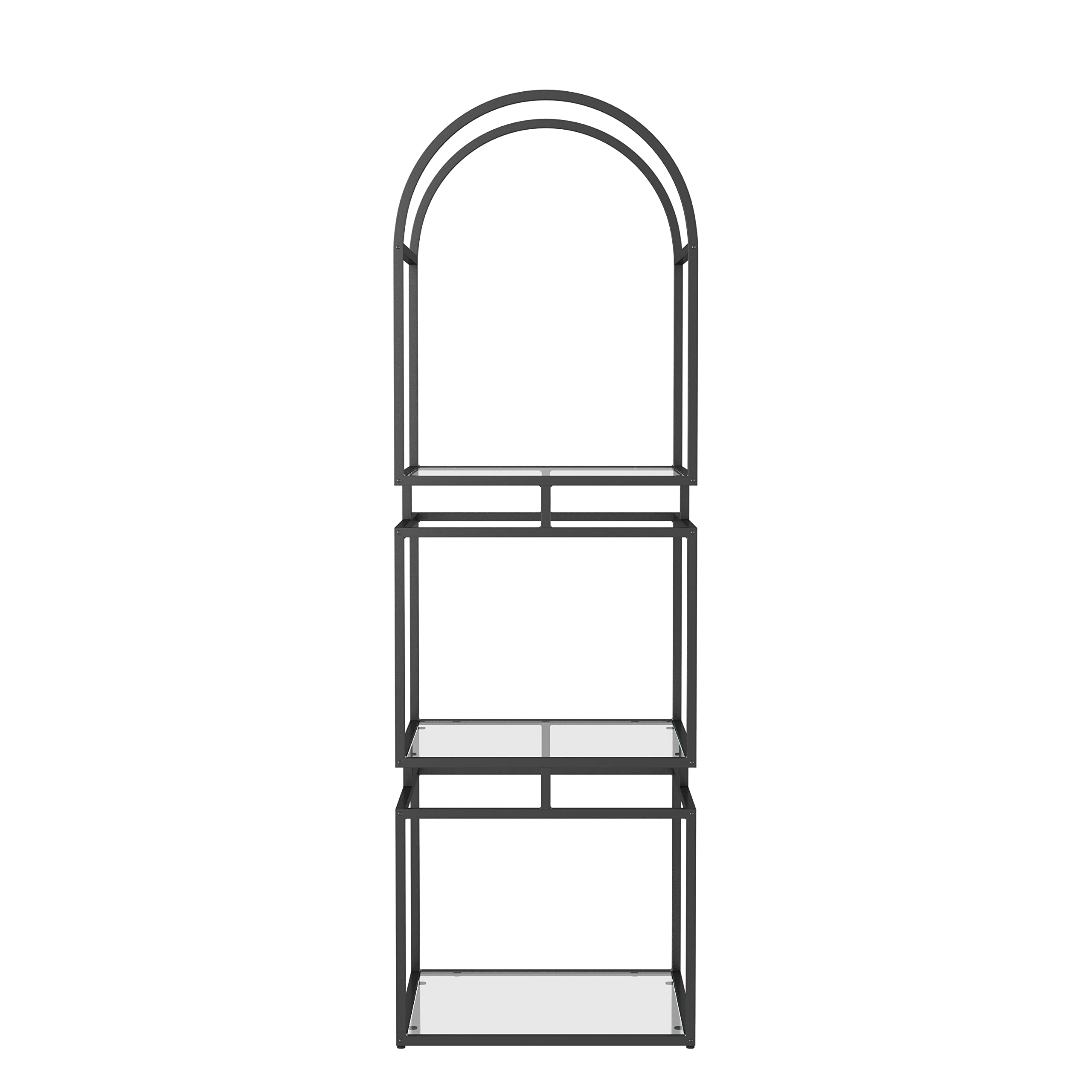 PayLessHere 3-Tier Open Bookshelf, Bookcase Storage Shelves with Arched top Metal Frame and Glass Bookshelves form Home Office Living Room,Black