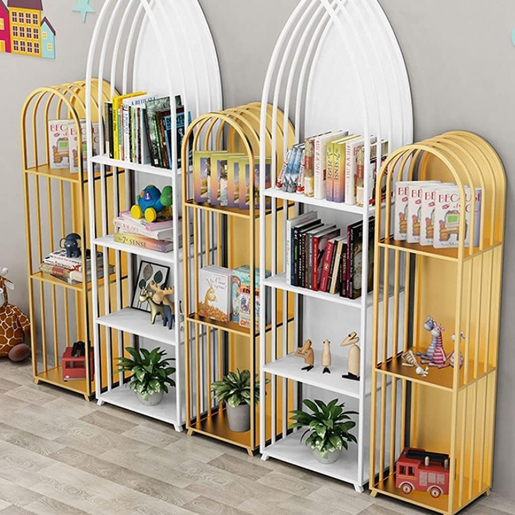 Rieort Fashion Bookshelf Stylish Bookshelf Dimensional Frame Design Bookcase Iron Arched Rack Bookcase Large Capacity Design Bookshelves not Shaking