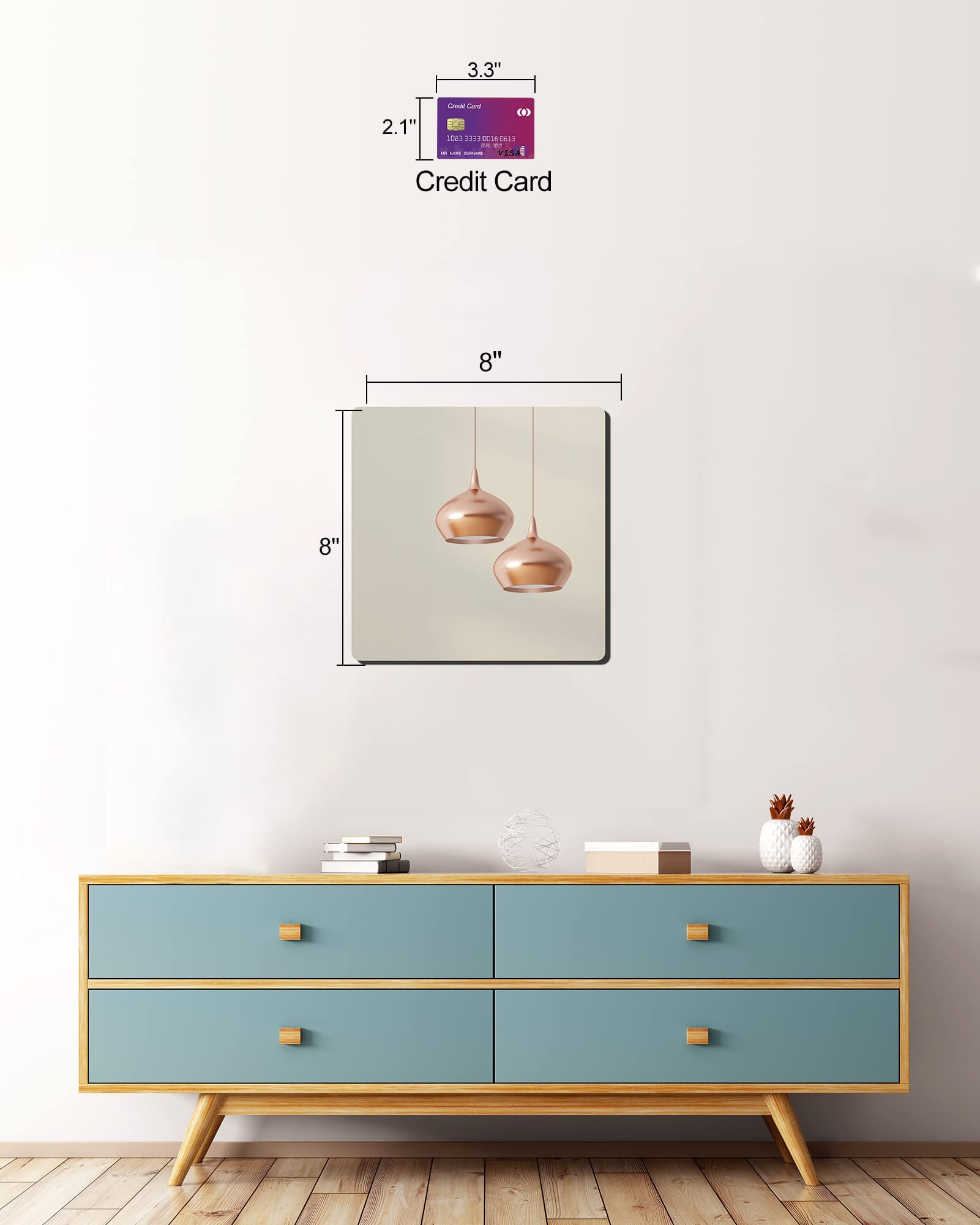 canhard Unbreakable Wall Mirror Tiles, Shatterproof, 1/8" Thick, 8"x8", Modern, Silver Frame, Wall Mount, Kids Room, Bedroom, Closet