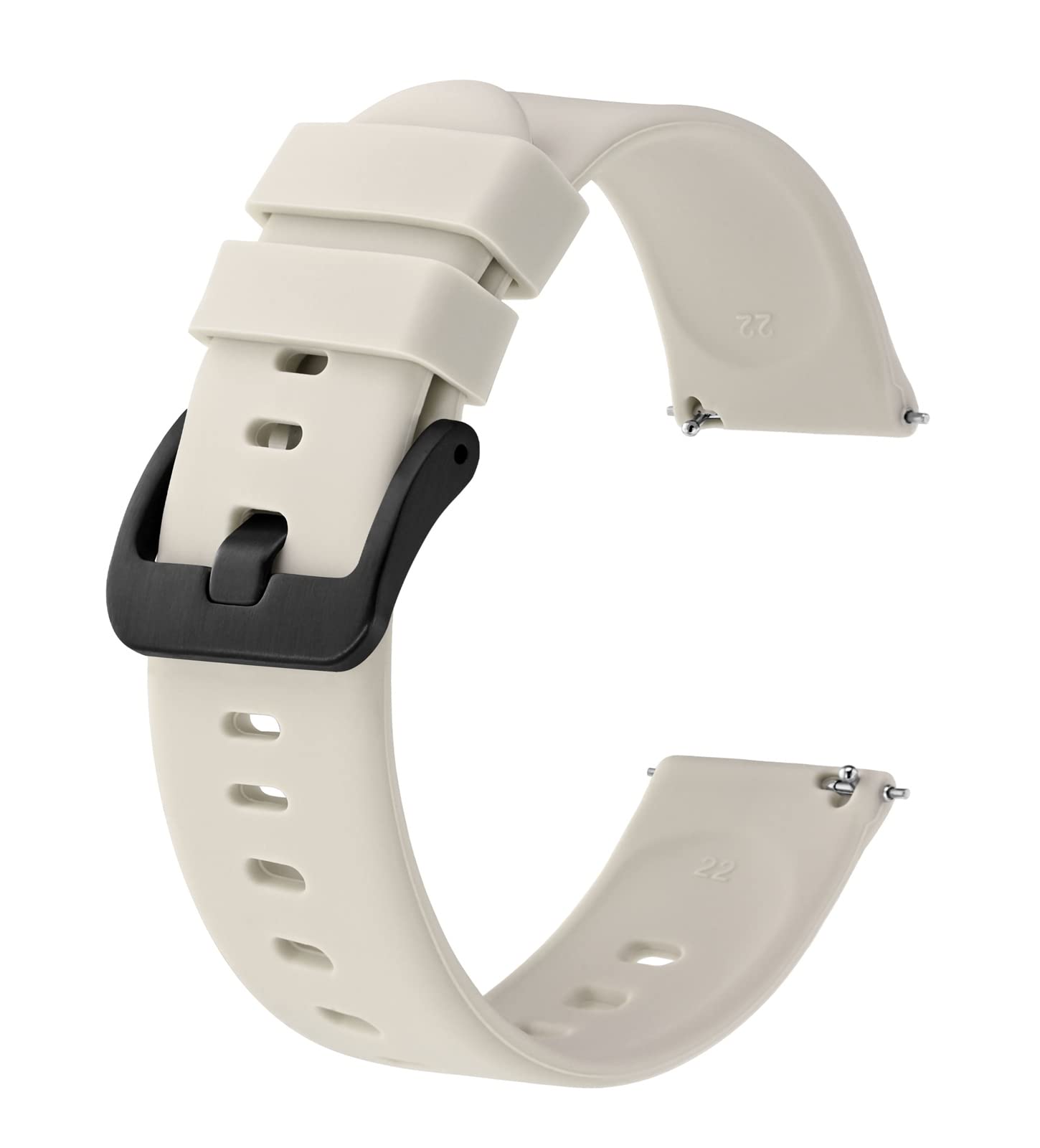 BISONSTRAP Silicone Watch Bands, Slim Watch Straps with Quick Release, 20mm, Ivory (Beige) with Black Buckle