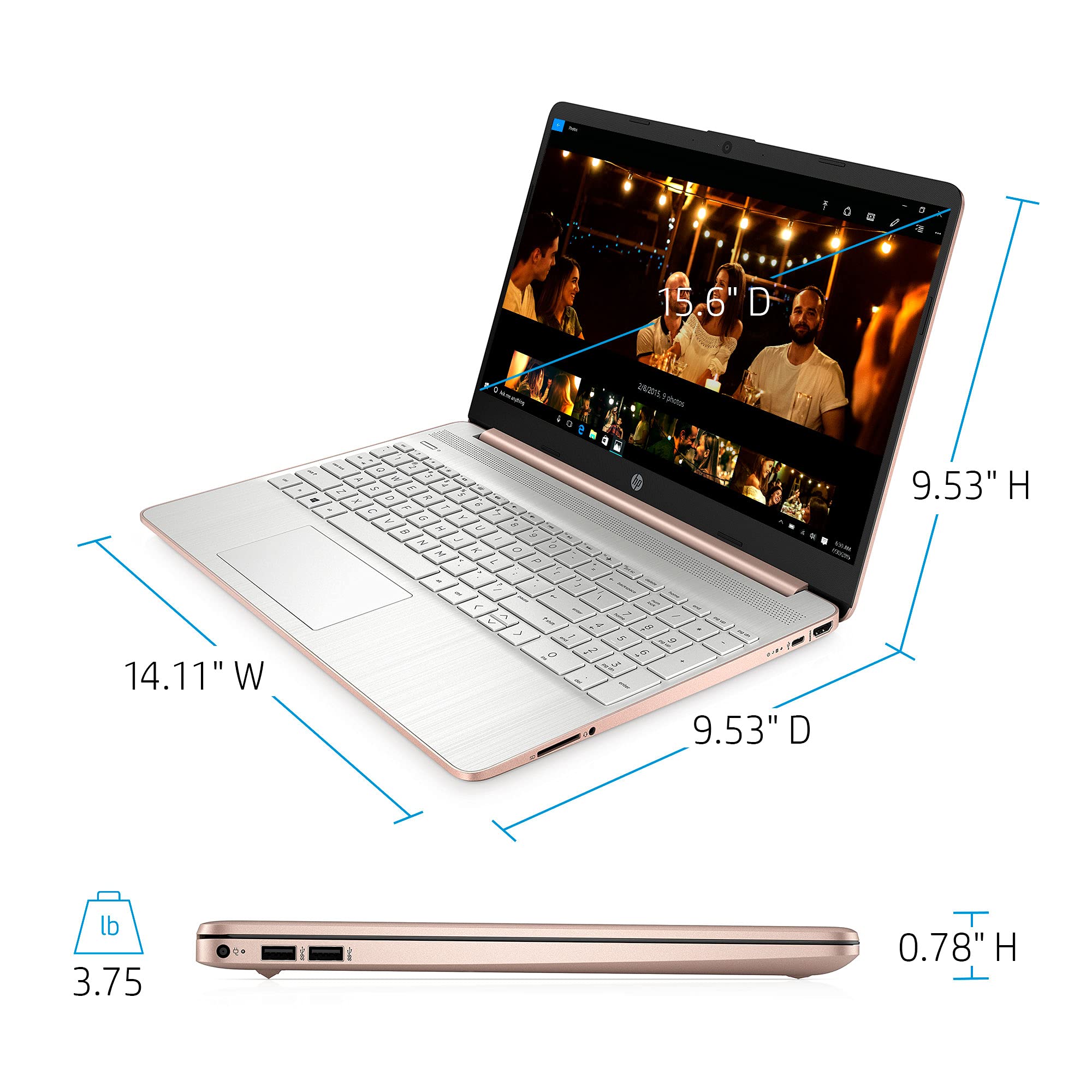 HP 15.6" AMD Athlon Silver 3050U, 4GB DDR4 RAM 128GB SSD, HDMI USB-C WiFi Webcam, Wireless Mouse, Sleeve, Rose Gold, Windows 10S, with one Year Microsoft 365, and GOLDOXIS SD Card