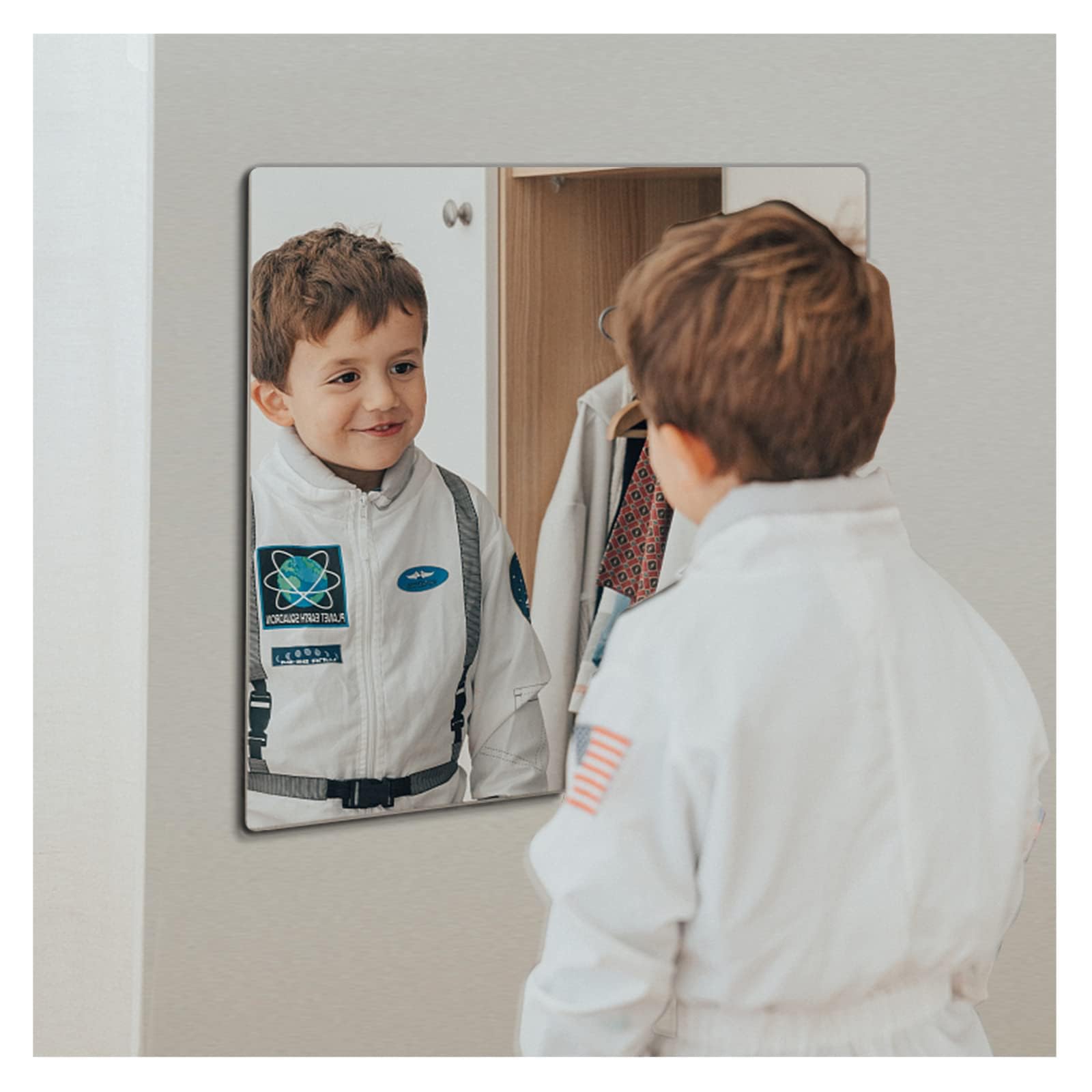 canhard Unbreakable Wall Mirror Tiles, Shatterproof, 1/8" Thick, 8"x8", Modern, Silver Frame, Wall Mount, Kids Room, Bedroom, Closet