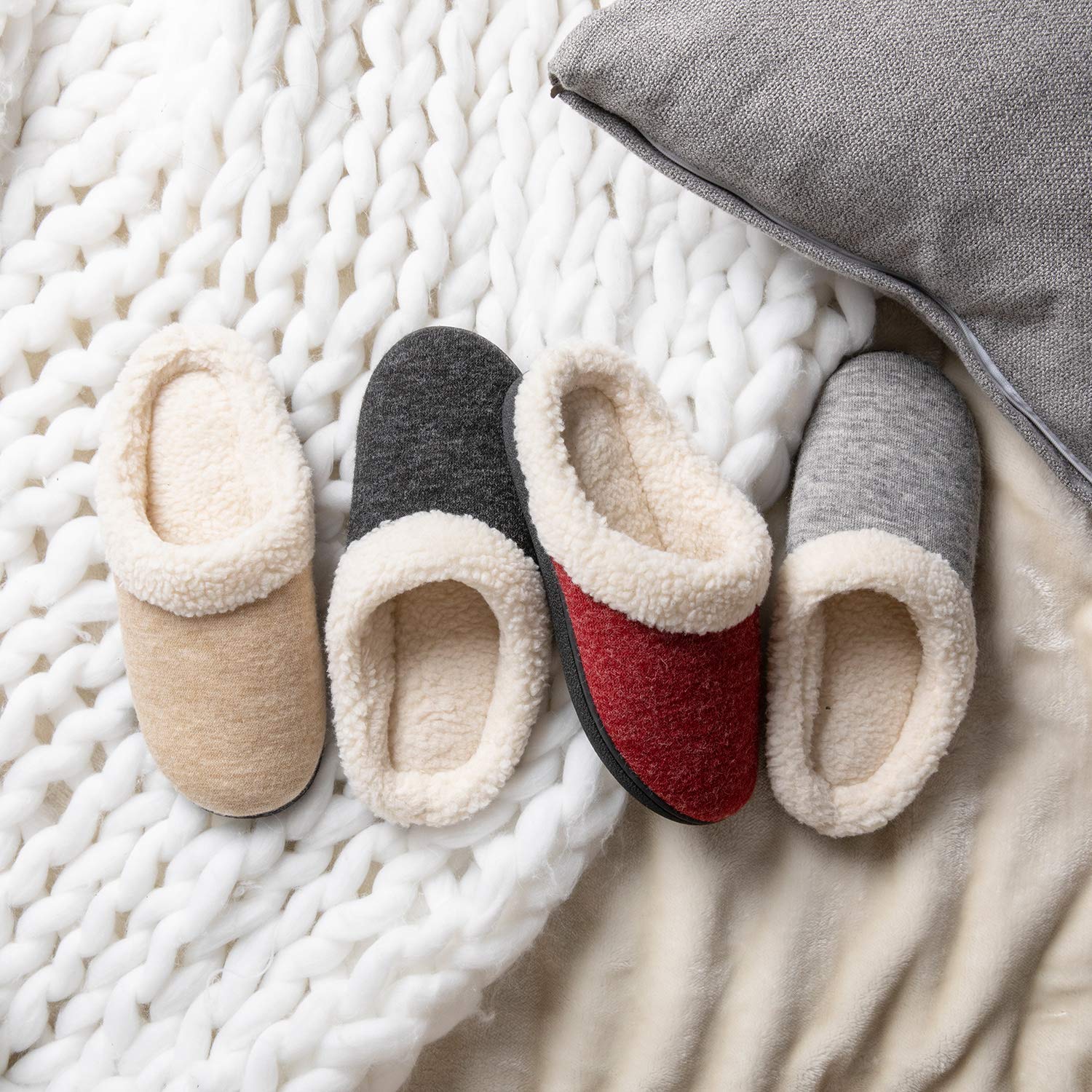 Wishcotton Women's Lamb-rub Sherpa House Slippers Memory Foam Indoor Outdoor, Grey, 8-9 US