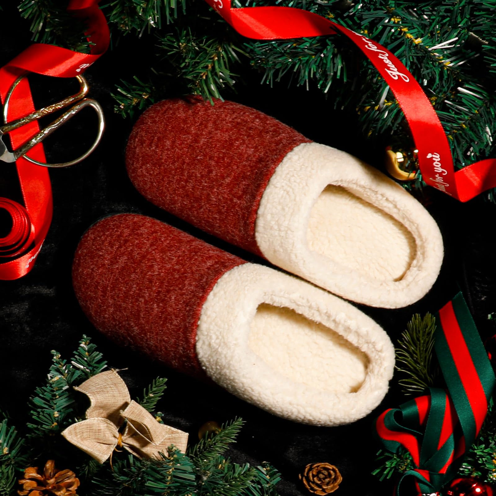 Wishcotton Women's Lamb-rub Sherpa House Slippers Memory Foam Indoor Outdoor, Grey, 8-9 US