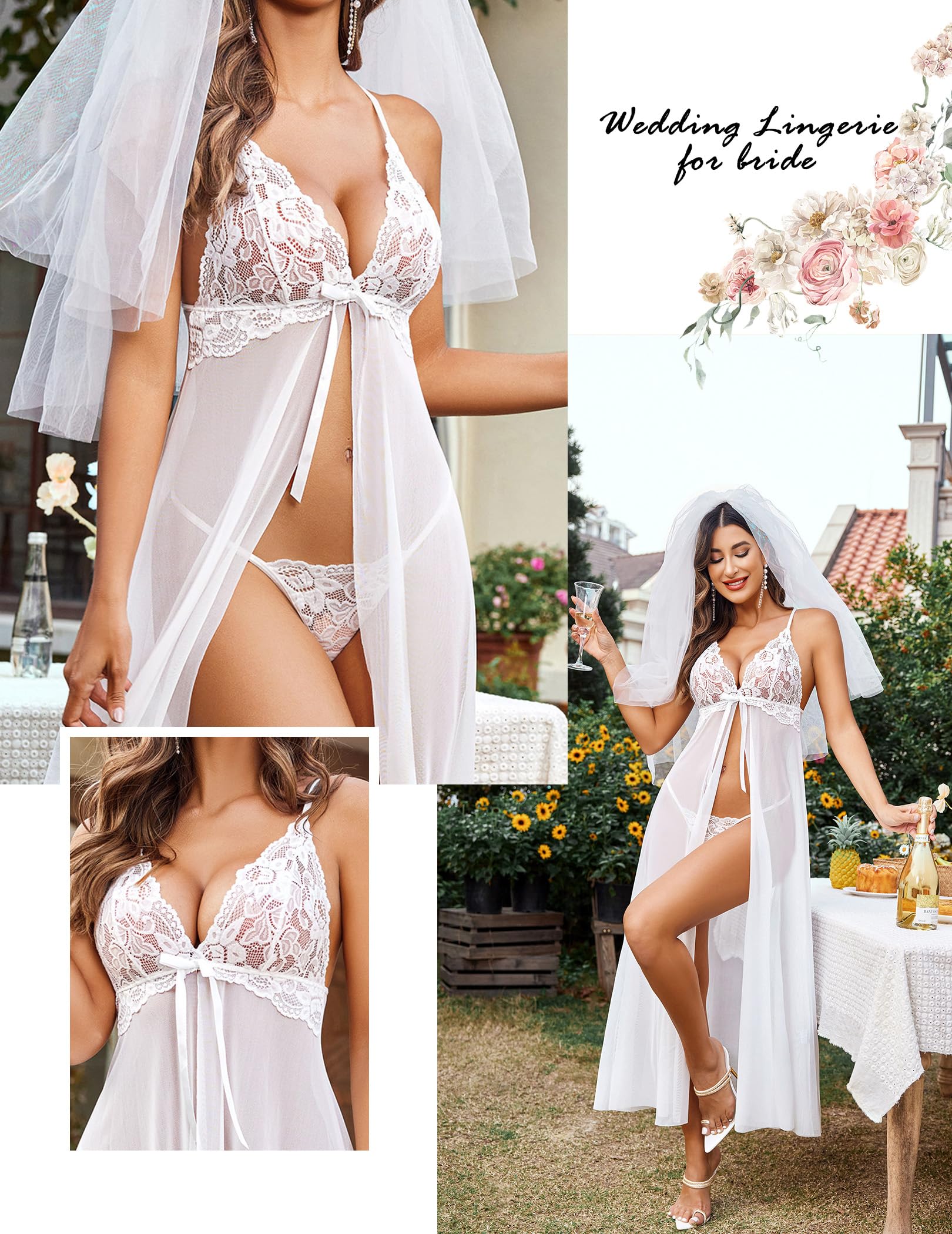 Avidlove Gown Lingerie for Women Sheer Sexy Robe Deep V Neck Nightwear