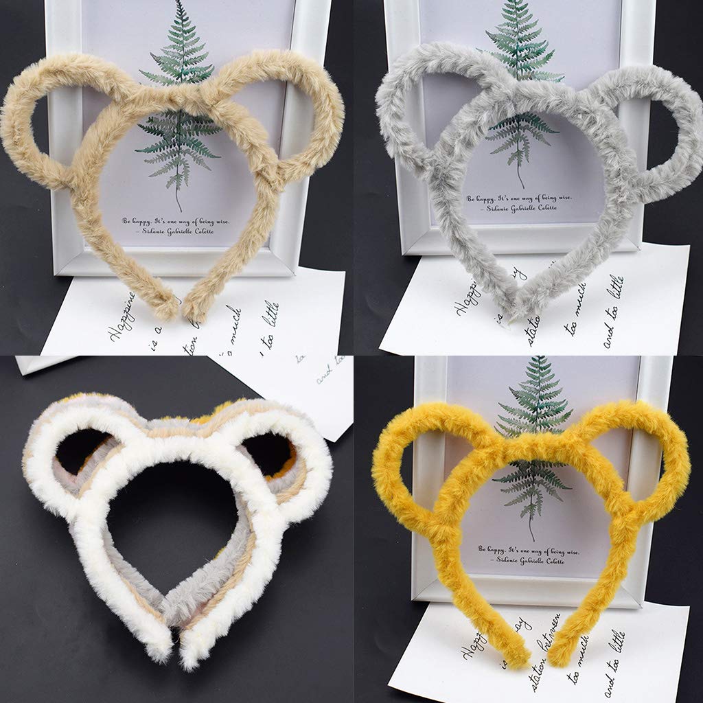XISAOK Women Plush Headband Round Mouse Bear Ears Makeup Hair Hoop Bandana