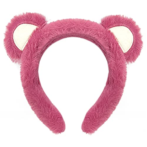Wittocs Rose Red Bear Ears Headband Plush Bear Ear Headwears for Women Girls Makeup Headband Cute Fashion Fluffy Soft Face Washing Headbands New Year Christmas Valentines Day Hair Hoop