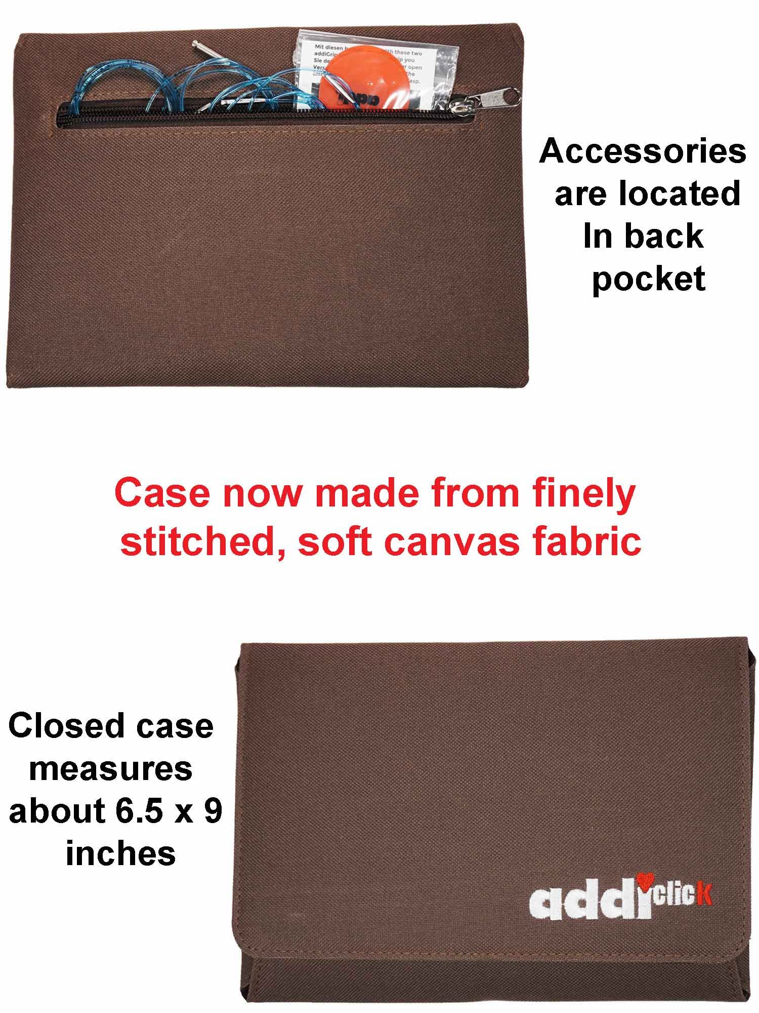 addi Click Rocket Lace Short 3.5-Inch Interchangeable Circular Knitting Needle Set Sizes US 4, 5, 6, 7, 8, 9, 10 and 11 with 5 Blue Cords, Brown Canvas Case with Project Bag