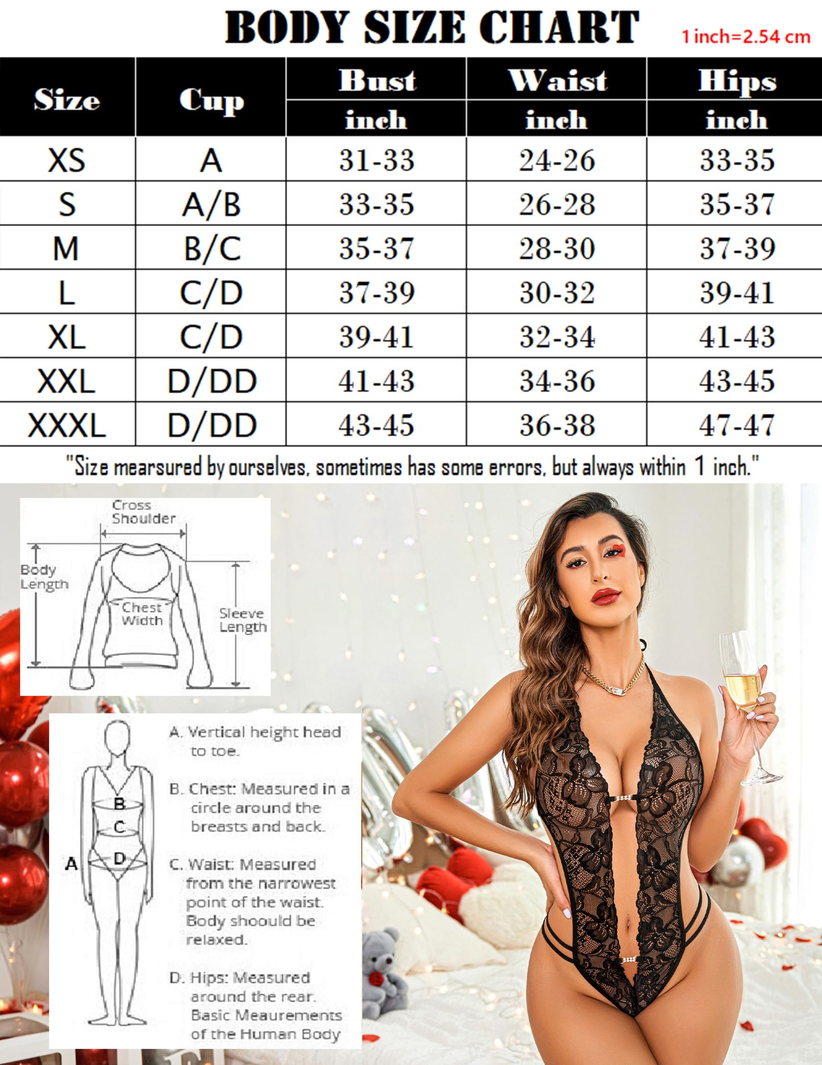 Avidlove Lingerie for Women Deep V Halter Lace Bodysuit Sexy One Piece Teddy Black X-Large