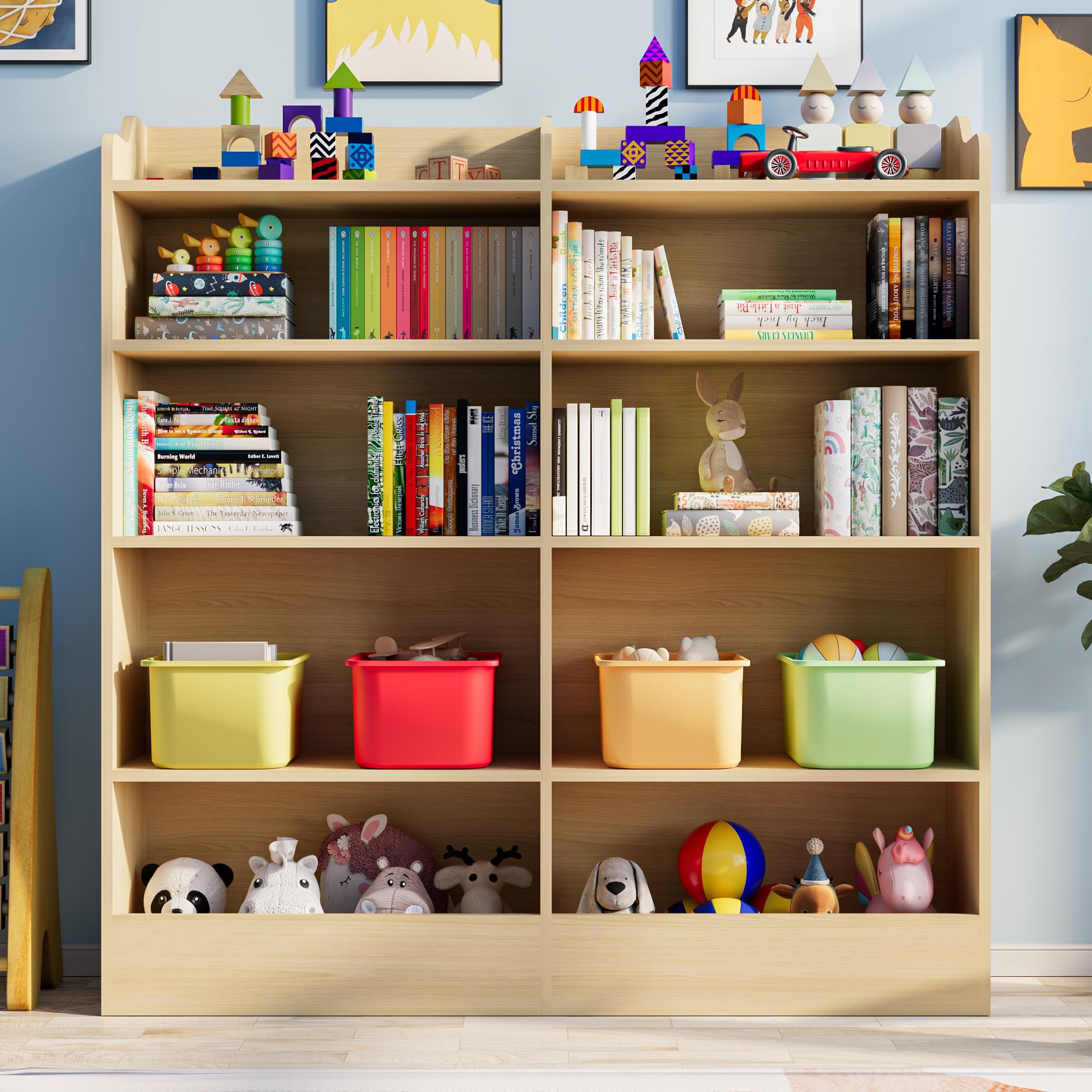 Cozy Castle 5 Tier Bookshelf, 10 Cube Toy Storage Organizer, Toddler Bookcase Storage Cabinet for Playroom, Bedroom, Kids Room, Reading Nook, Nursery