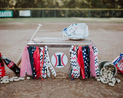 Baseball Banner for 1 St Birthday - First Birthday Decorations for Baseball Rag Tie Fabric Garland, Photo Booth Props Red White Blue, Birthday Souvenir and Gifts for Boy