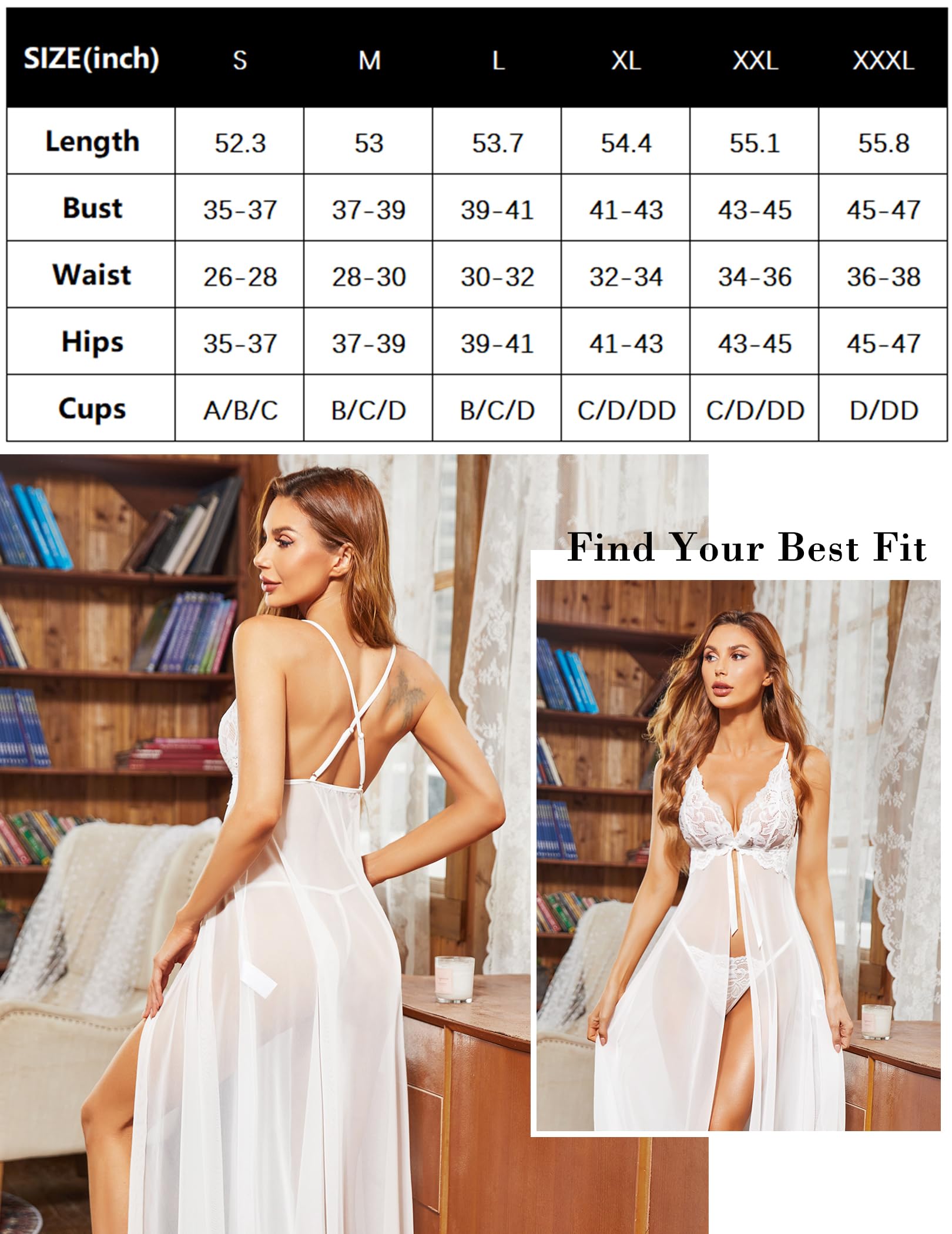 Avidlove Gown Lingerie for Women Sheer Sexy Robe Deep V Neck Nightwear