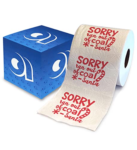 Printed TP Sorry Ran Out of Coal Santa Printed Toilet Paper Gag Gift – Merry Christmas Funny Toilet Paper Roll For Prank, Bathroom Decor, Stocking Stuffers, Novelty Xmas Holiday Gift – 500 Sheets