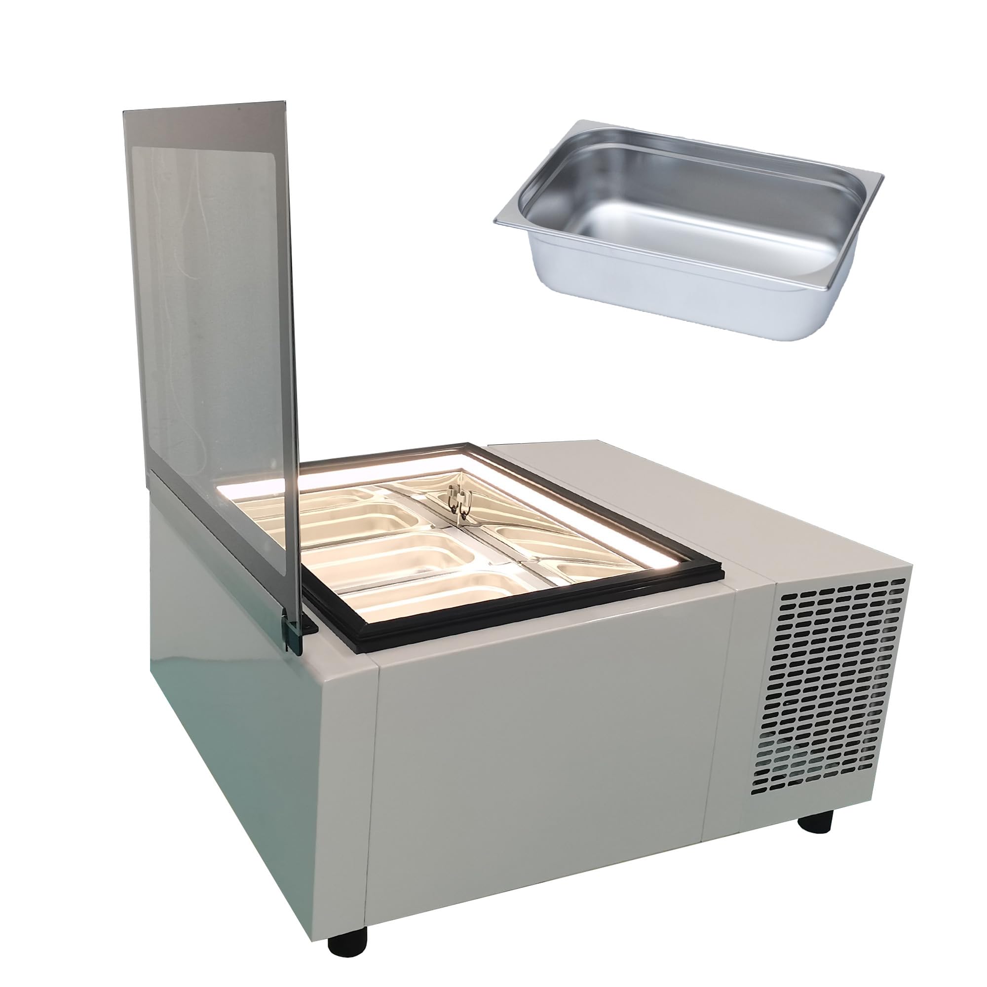 Wixkix White Hard Ice Cream Showcase, Gelato Dipping Cabinet Gelato Display Refrigerator, Digital Control Panel Countertop Display Case Freezer for Dessert Shop