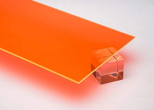 1/8" (0.118") Orange Neon Fluorescent Acrylic Plexiglass Sheet 24"x12" Cast 3mm Thick Nominal Size AZM