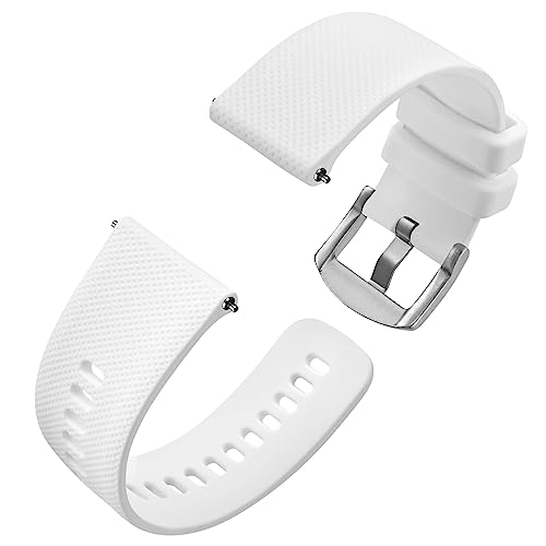 Anbeer Silicone Watch Band 20mm Quick Release Rubber Watch Straps for Men Women,White with Silver Stainless Steel Buckle
