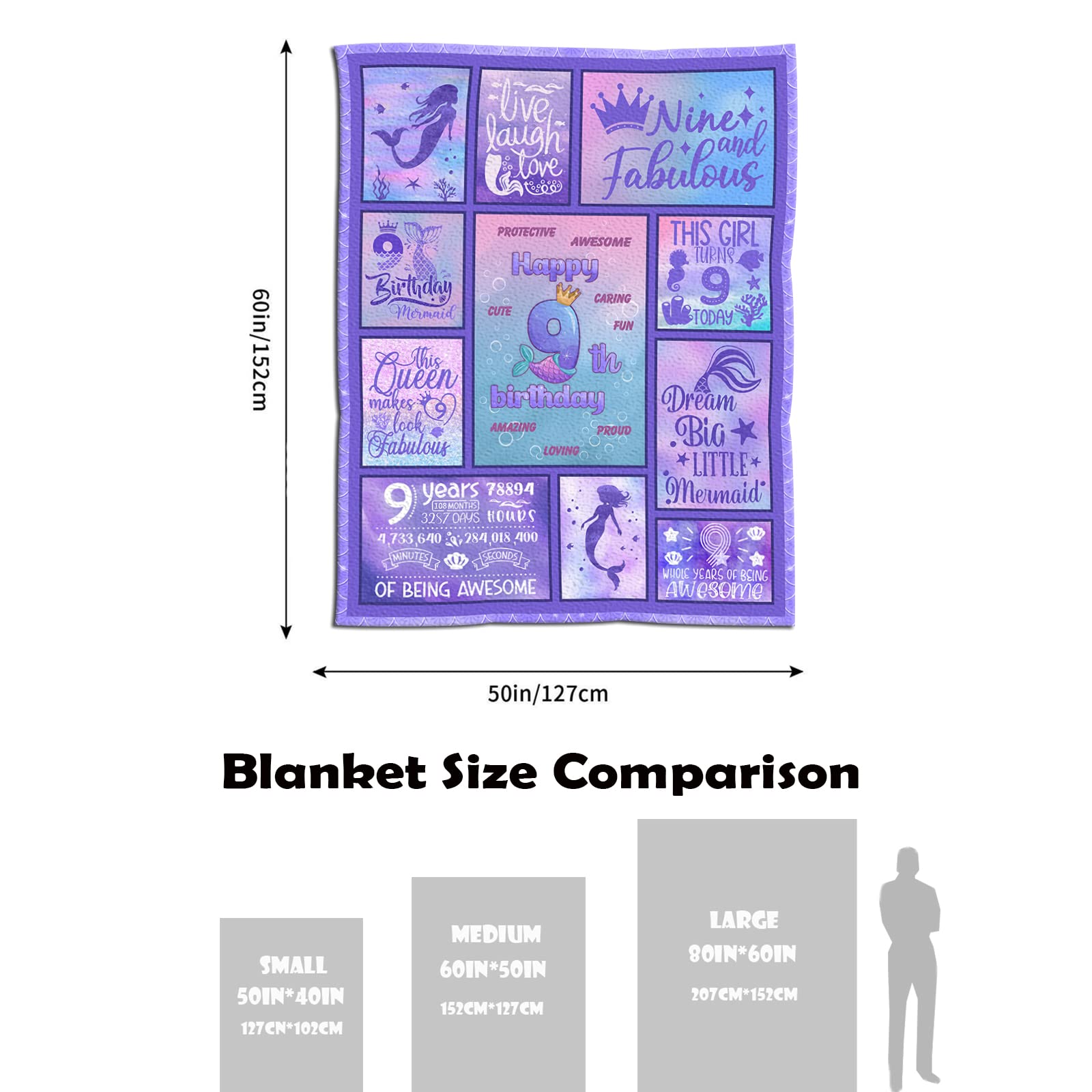 Henazin 9 Year Old Girl Birthday Gift, Purple Cartoon Heart Flannel Throw Blanket, 50"X60", Lightweight, Modern, Twin Size, 1 Count