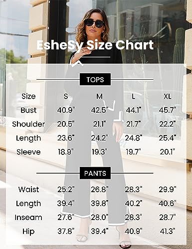 EsheSy Women's 2 Piece Outfits Sweater Sets Long Sleeve Knit Pullover Tops Wide Leg Pants Tracksuit Lounge Sets(Black-M)