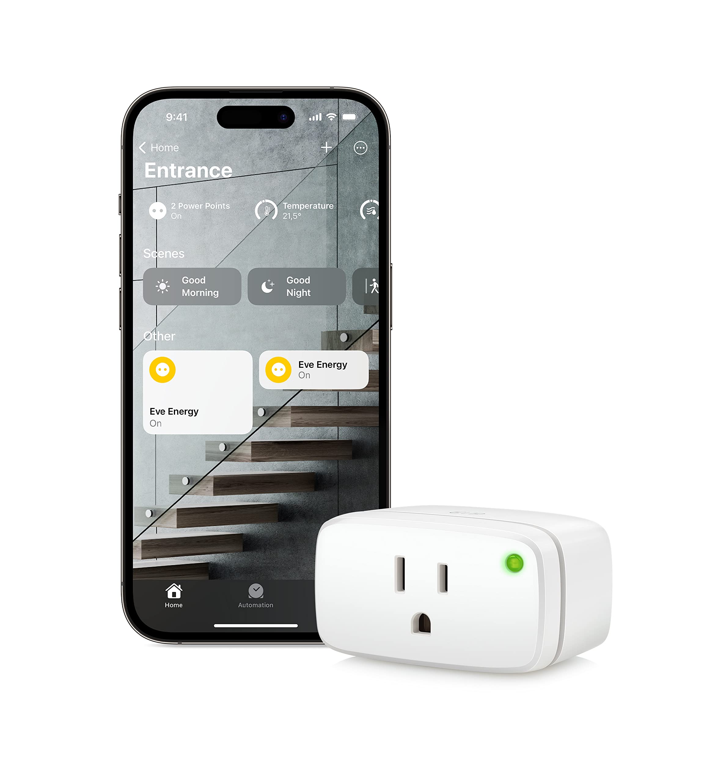 Eve Energy - Smart Plug, App and Voice Control, 100% Privacy, Matter Over Thread, Works & Door & Window & Doors, Automatically Trigger Accessories & Scenes, App Notifications