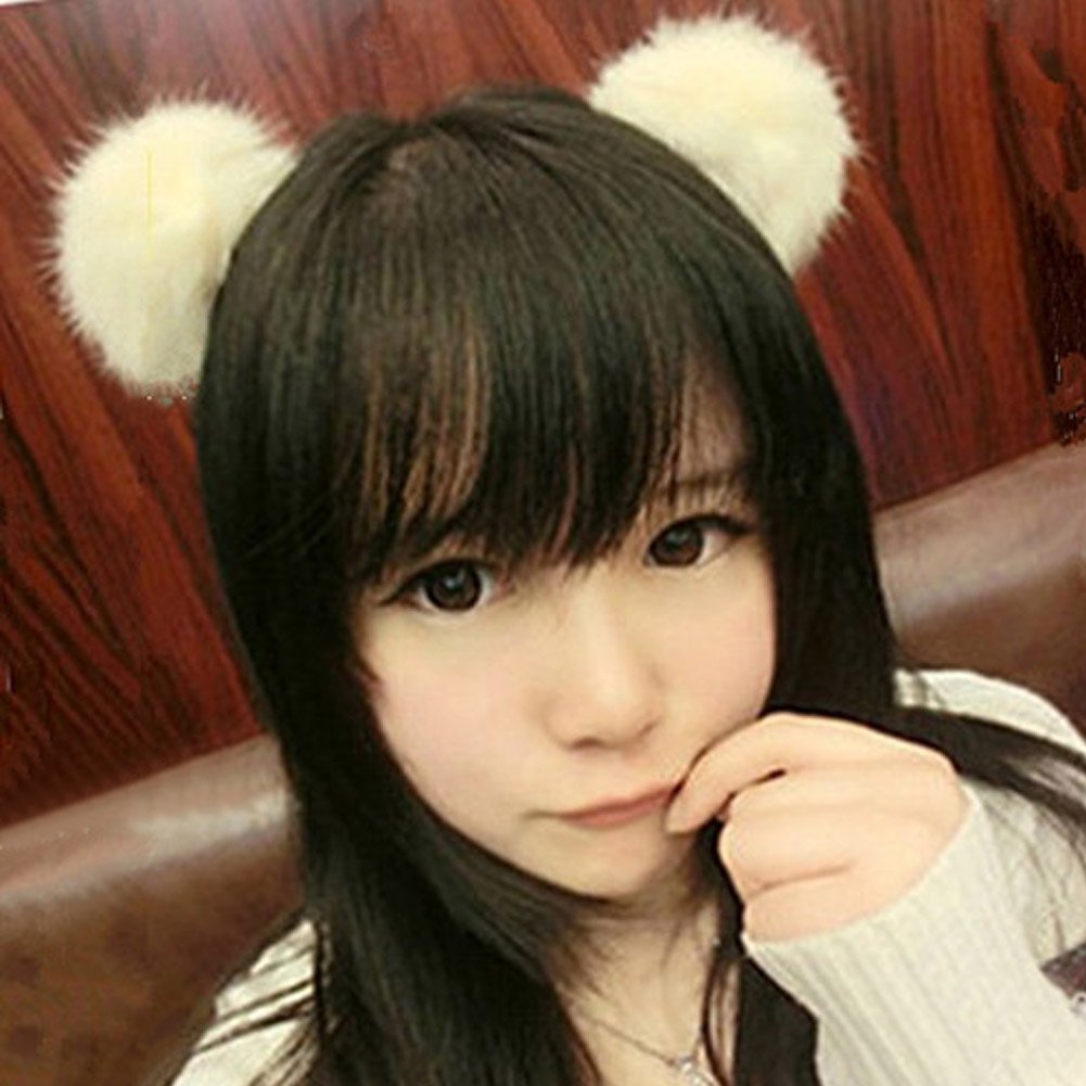 BUYITNOW Fluffy Rabbit Fur Ball Hairband Cosplay Panda Ears Headband
