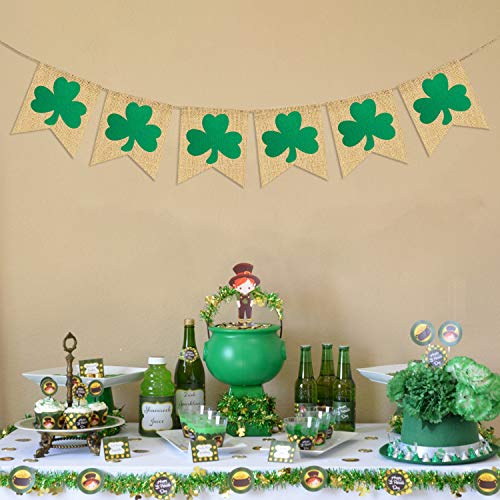 Rustic Shamrock Garland | Burlap Shamrock Garland Banner | St. Patricks Day Decorations | Burlap Clover Garland Banner | Irish Day Celebration Decor