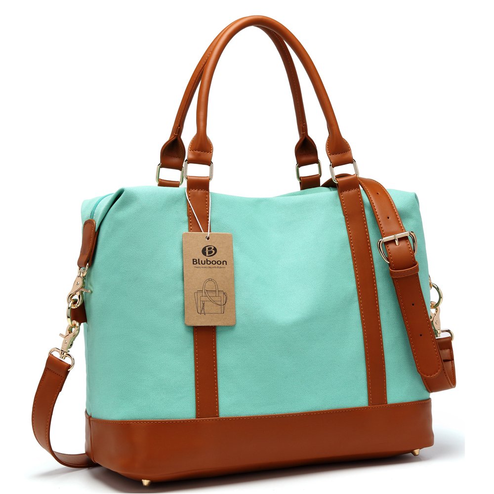 Bluboon Women Ladies Canvas Weekender Bag Overnight Carry-on Tote Duffel in Trolley Handle (MintGreen)