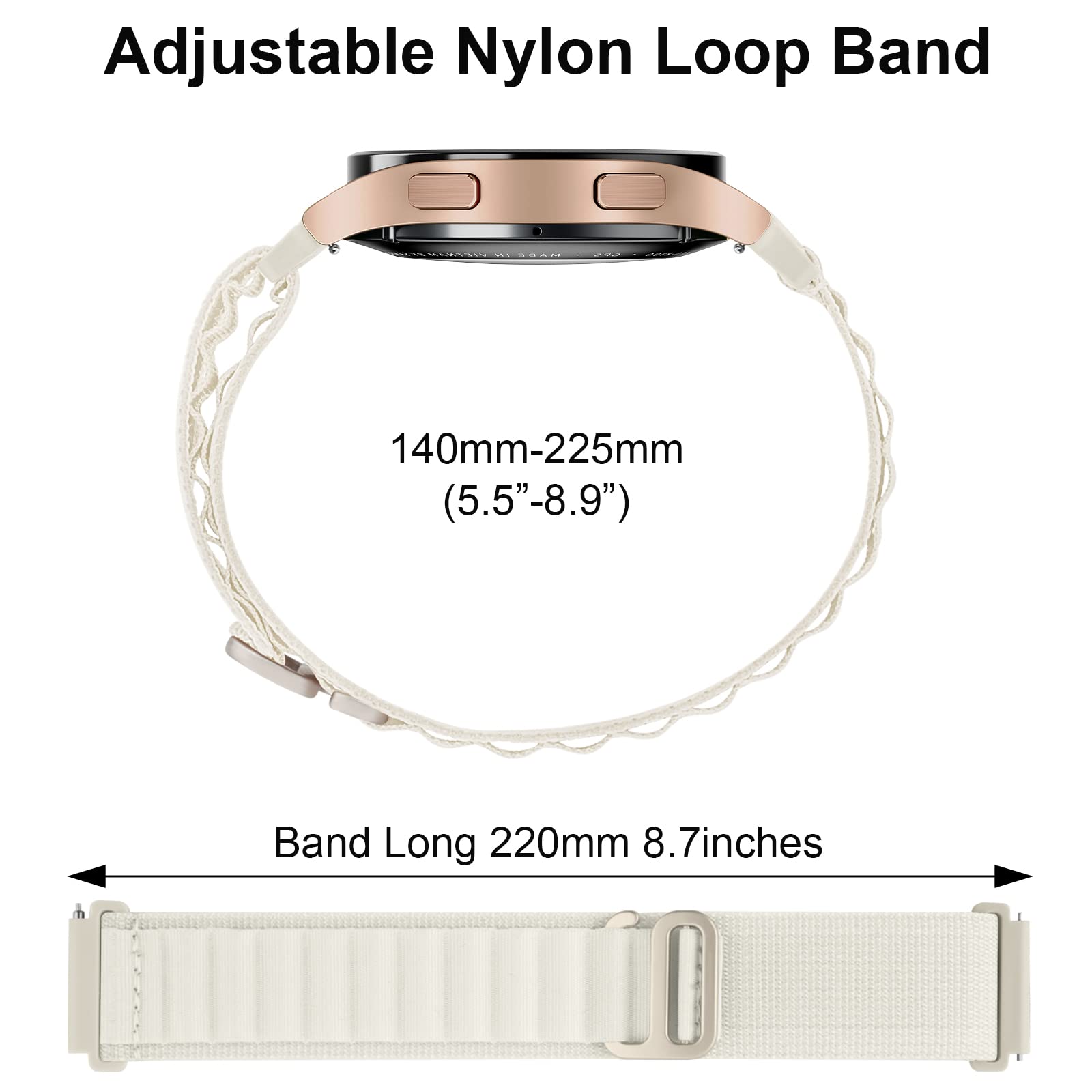 YILED Loop Nylon Bands 20mm 22mm Quick Release Watch Strap, Sport Nylon Solo Loop Rugged Replacement Strap for Women Men (20mm, Starlight)
