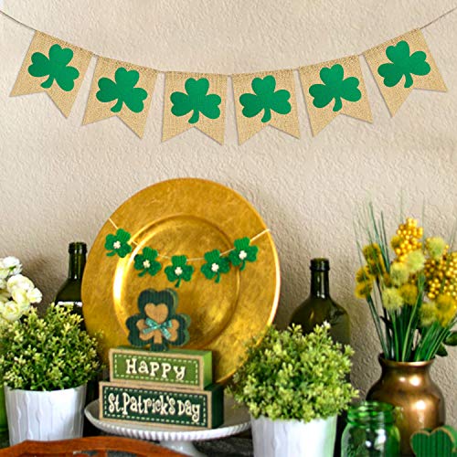 Rustic Shamrock Garland | Burlap Shamrock Garland Banner | St. Patricks Day Decorations | Burlap Clover Garland Banner | Irish Day Celebration Decor
