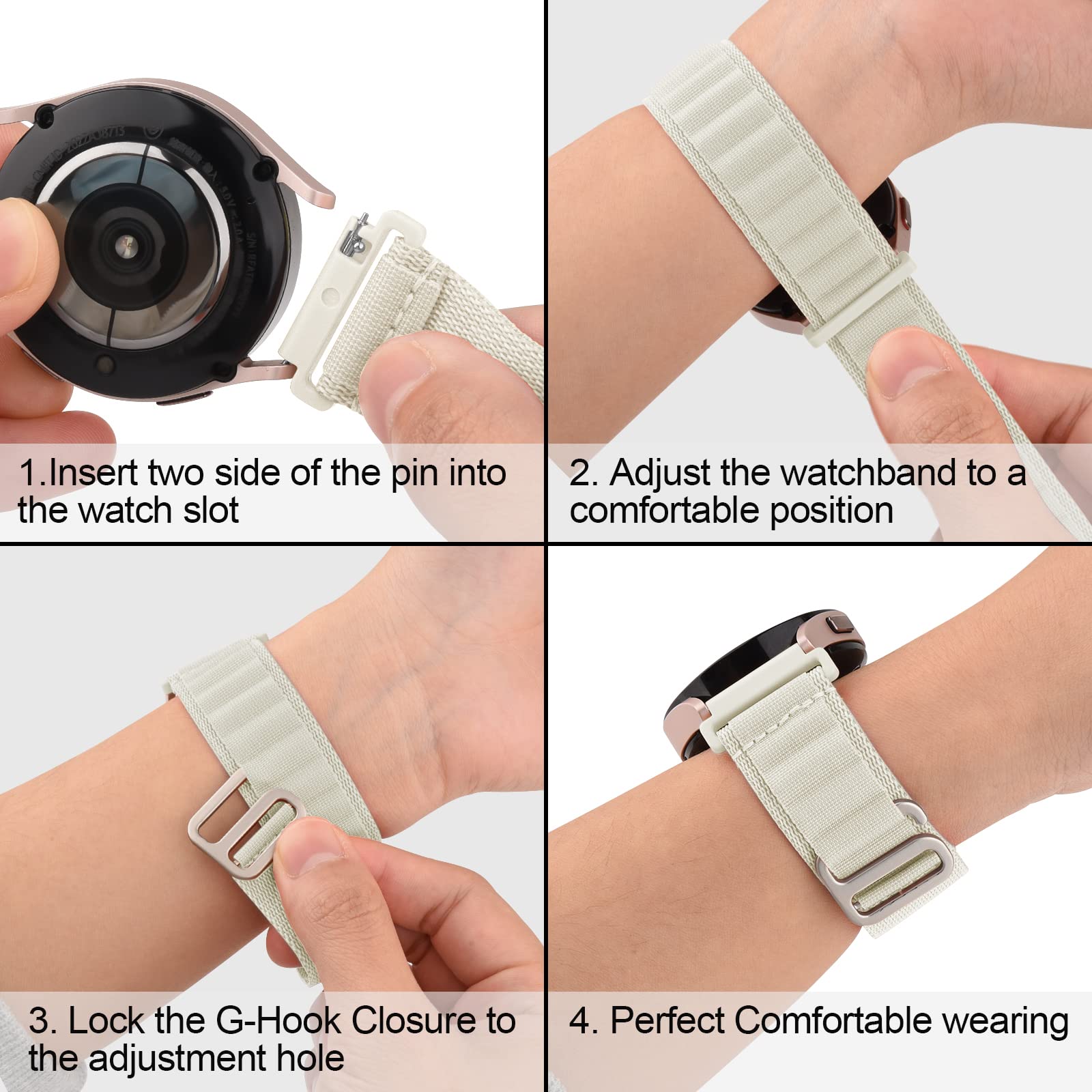 YILED Loop Nylon Bands 20mm 22mm Quick Release Watch Strap, Sport Nylon Solo Loop Rugged Replacement Strap for Women Men (20mm, Starlight)