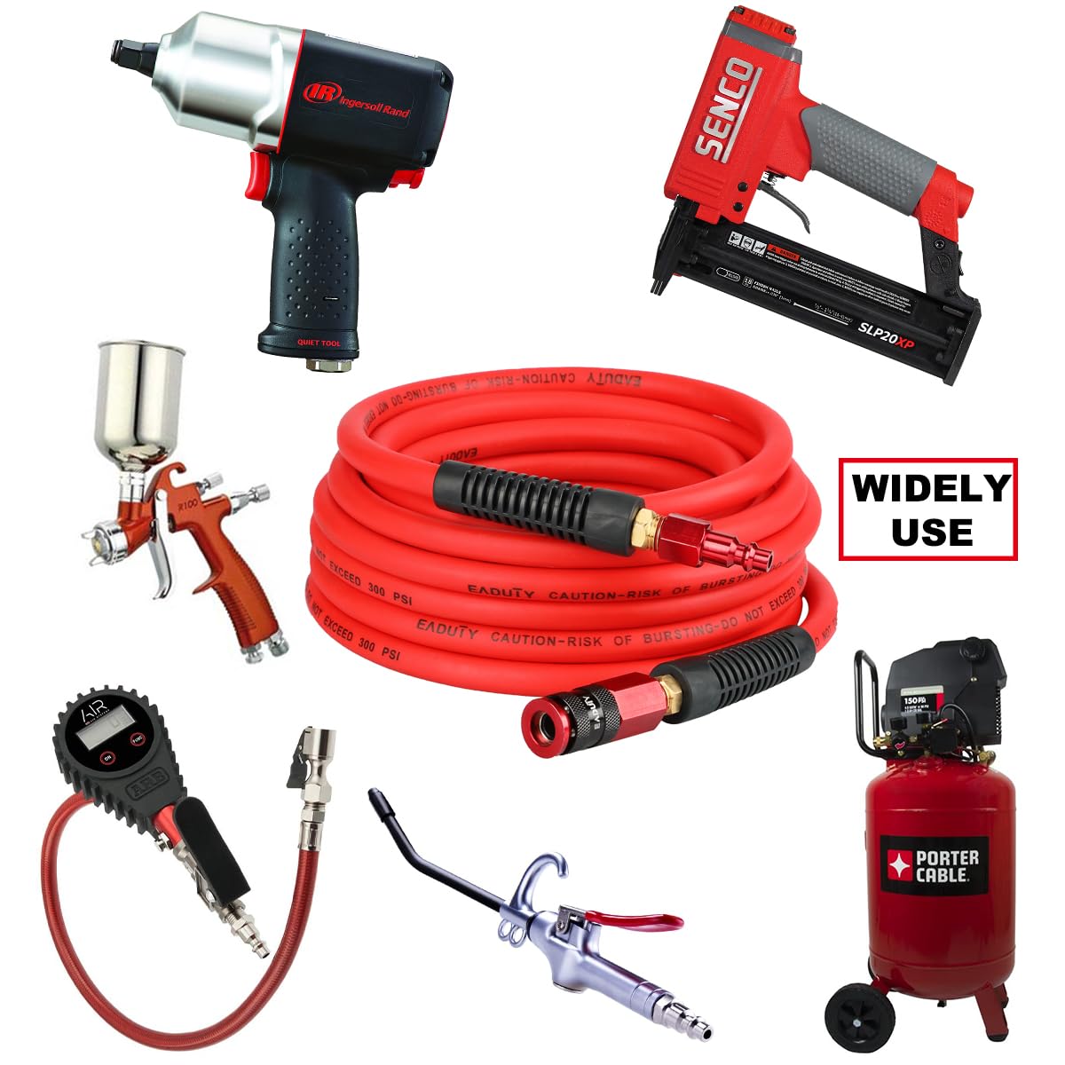 EADUTY Hybrid Air Hose 1/4 In. x 25 ft, Lightweight, Flexible, Durable Air Compressor Hose with Aluminum Universal Quick Coupler and Industrial Plug, Red