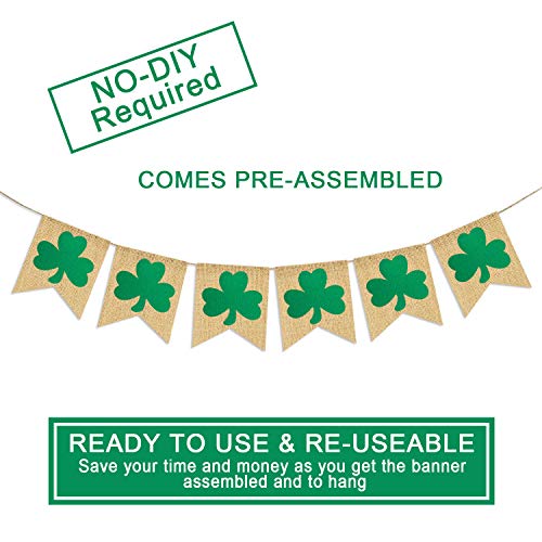 Rustic Shamrock Garland | Burlap Shamrock Garland Banner | St. Patricks Day Decorations | Burlap Clover Garland Banner | Irish Day Celebration Decor