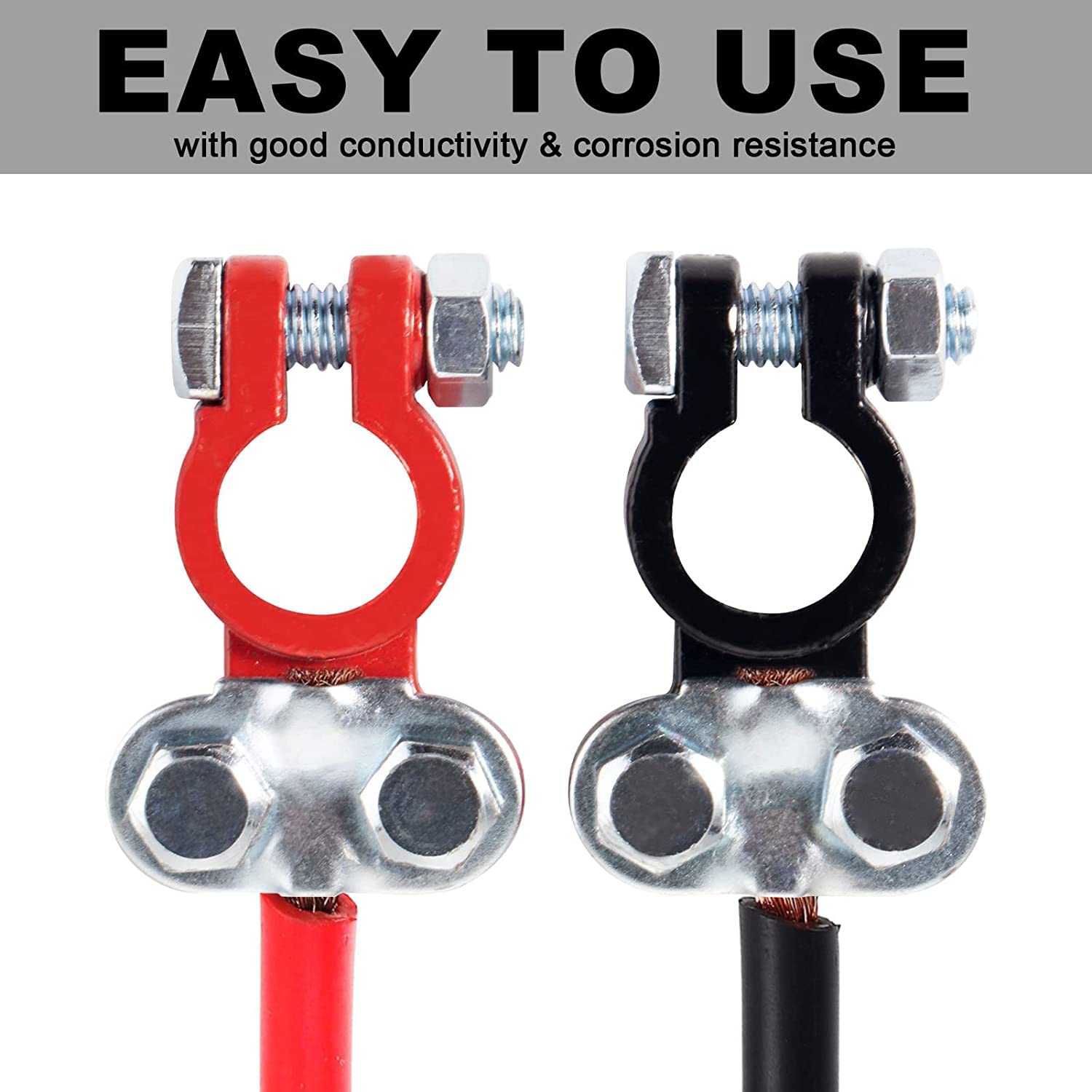 EACCESSORIES EA Universal Negative (-) & Positive (+) Battery Cable Terminal Top Post Connectors Clamps (Durable&Adjustable Quick Release Assortment Set Kit) for Car Truck Van Boat Yacht RV Automotive