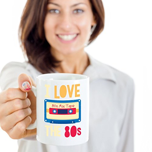 I Love The 80s Mix Cassette Tape Distressed Coffee & Tea Mug, 80 s Themed Giftables for Men & Women (15oz)