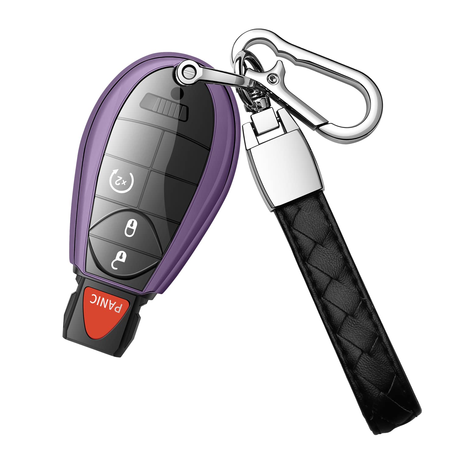 Houking for Dodge Key fob Cover,Soft Protector Case Key Shell with Leather Keychain,Fit for Grand Caravan Charger Challenger Durango Journey Magnum Ram Remote Key,Key Case Purple Black