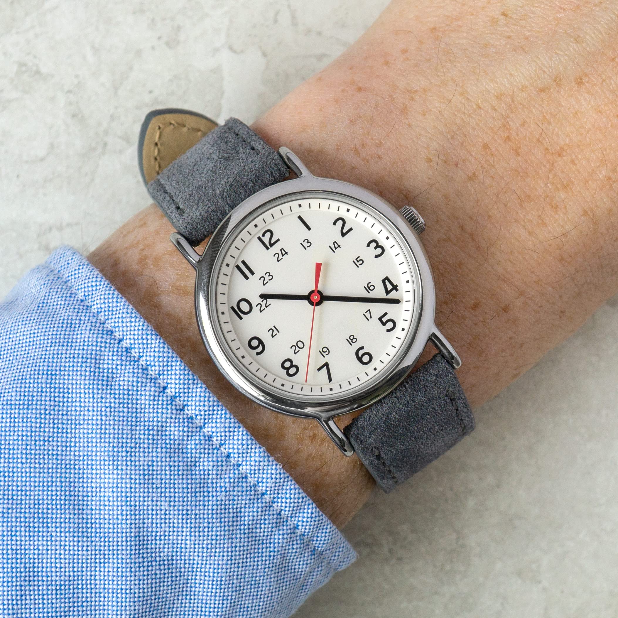 Benchmark Suede 20mm Leather Watch Band – 20mm Quick Release Watch Band with Stainless-Steel Buckle & 9 Adjustable Holes – Grey Leather Watch Bands for Men & Women (20mm, Grey)
